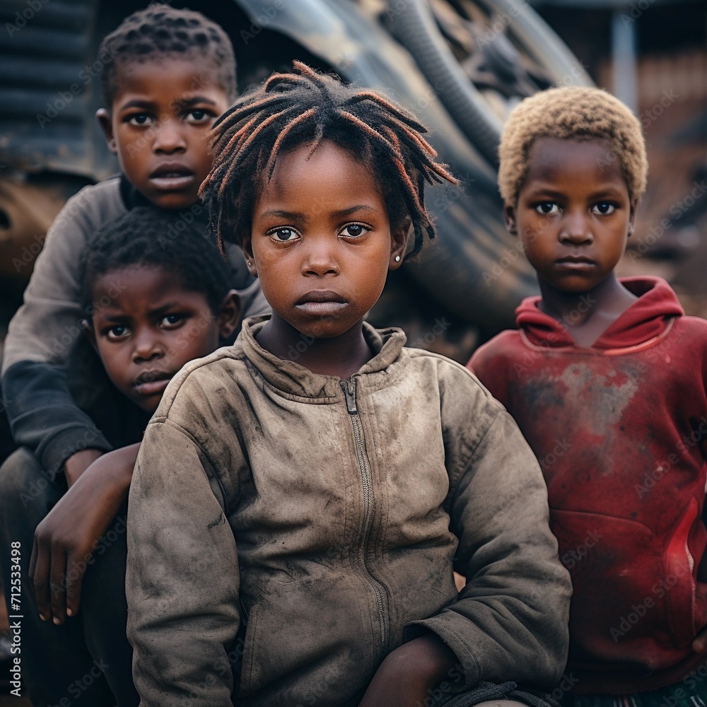 poor homeless African boys and girls. Concept of inequality and poverty ...