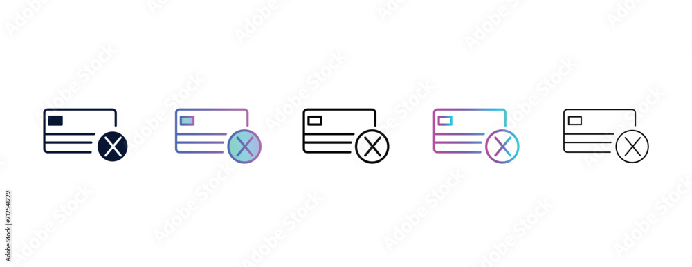 credit card crossed outline icon. Filled, line, gradient, thin icon ...