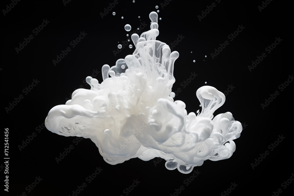 diffusion of a drop of white ink in water in shape of a floating cloud ...