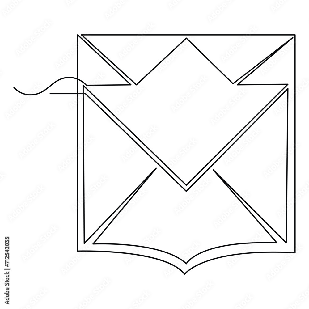 Continuous one line art drawing letter envelope with love celebration ...