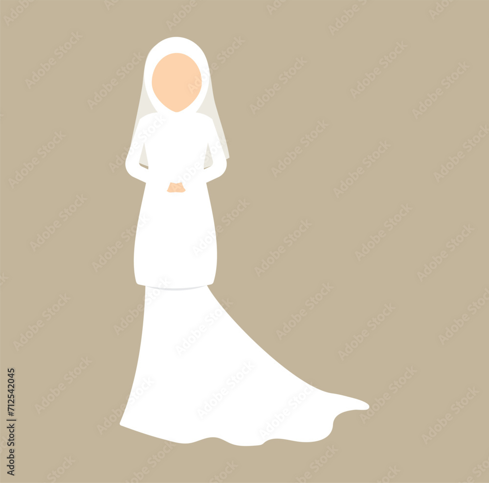 Faceless Muslim bride in white wedding dress and veil. Vector ...