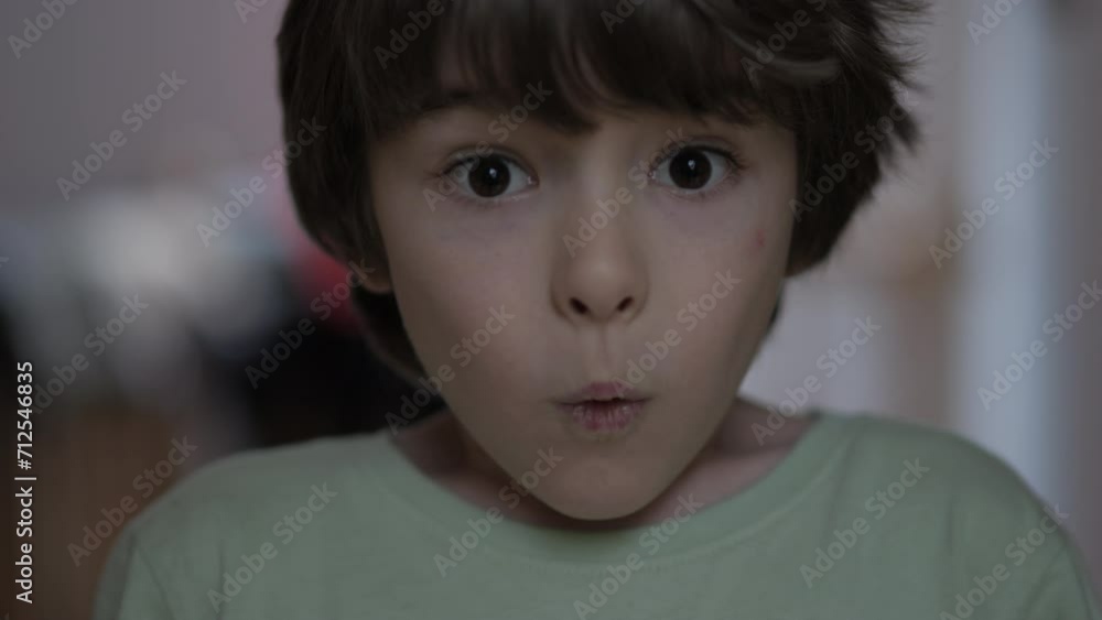 Child Looks and is Surprised Happy to Receive Surprise. Portrait ...