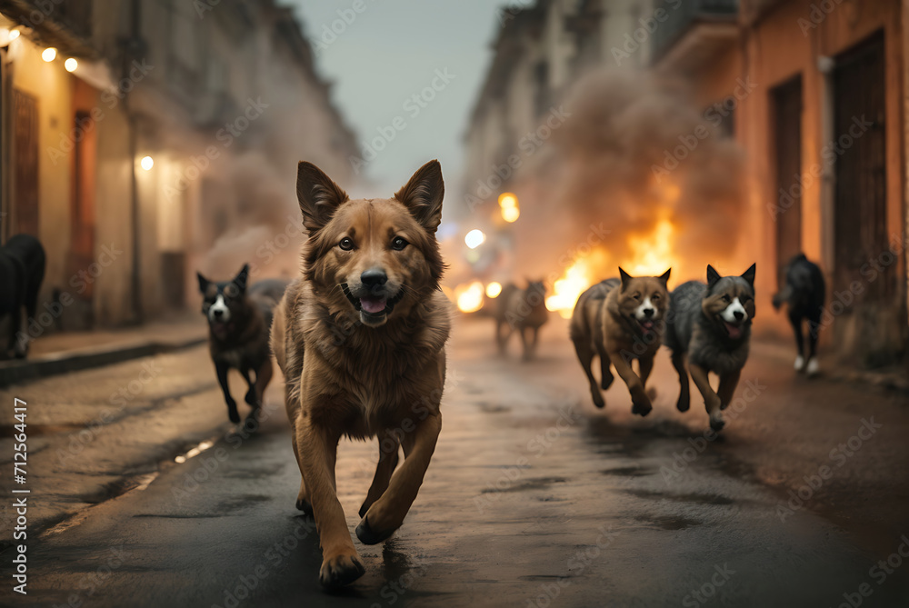 Depicting stray animals running in fear with wide, fearful eyes ...