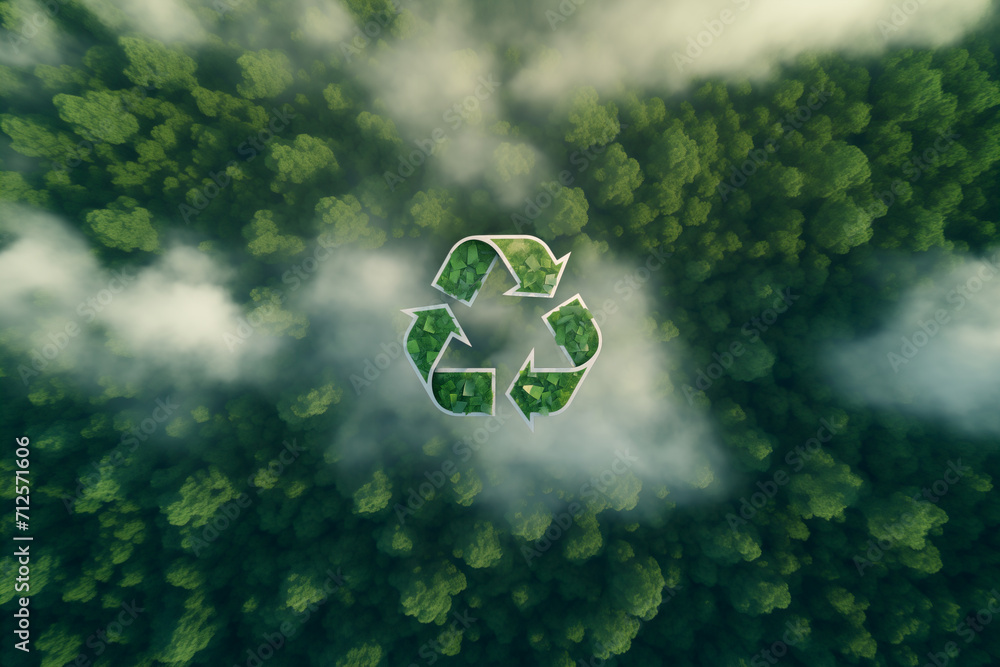 Generative AI illustration of aerial view of lush forest with a ...