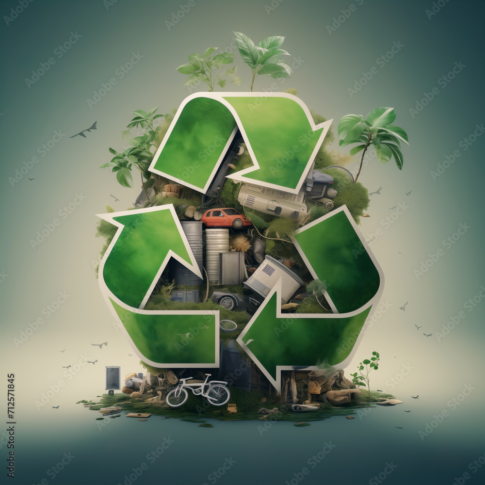 Generative AI illustration of recycling symbol encapsulating a ...