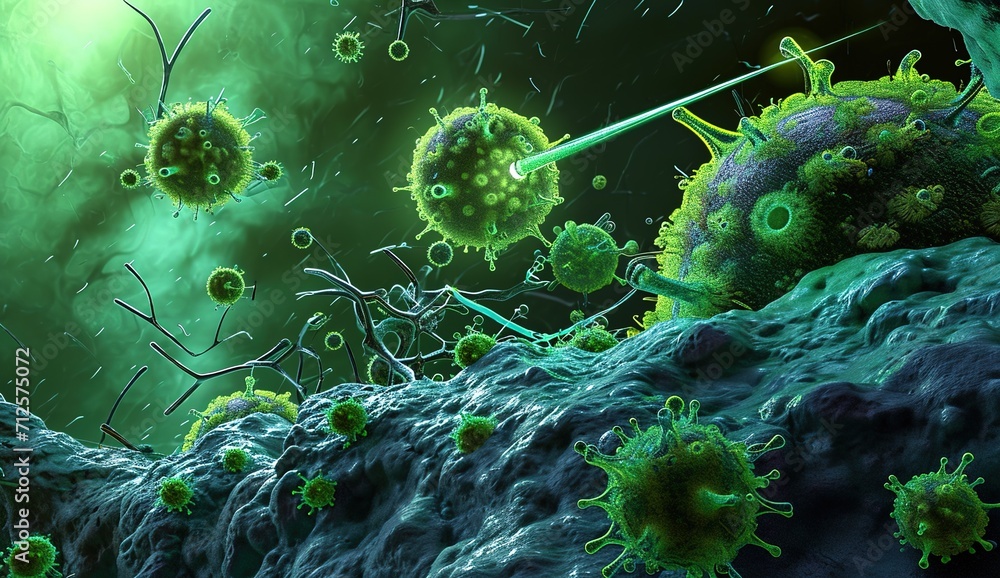 Microscopic battle: detailed visualization of viruses and bacteria ...