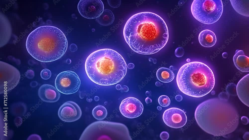 3D Animation of Cell division under a microscope. Dividing and ...