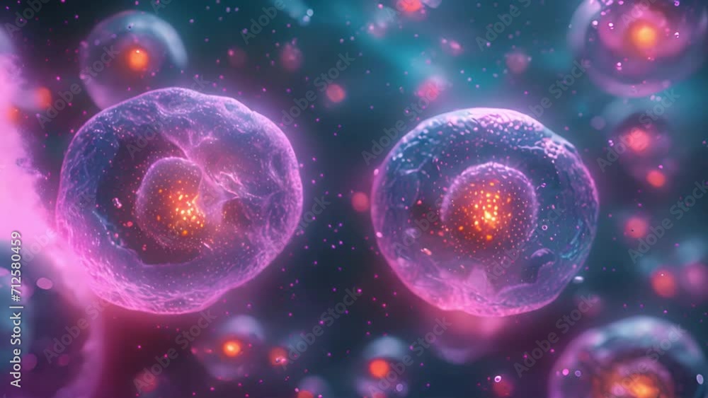 3D Animation of Cell division under a microscope. Dividing and ...