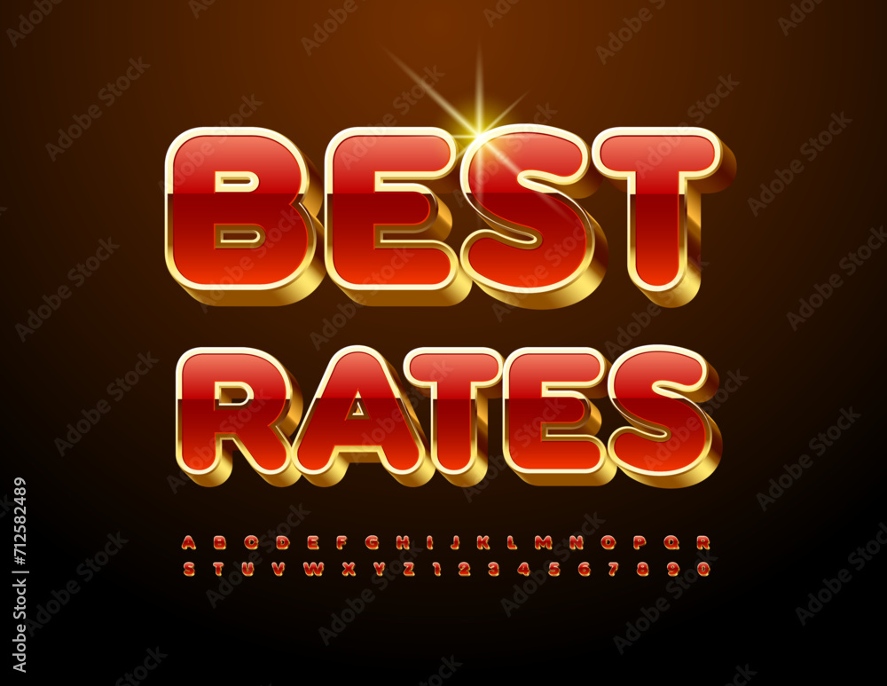Vector trendy logo Best Rates. Red and Gold cool 3D Font. Set of modern ...