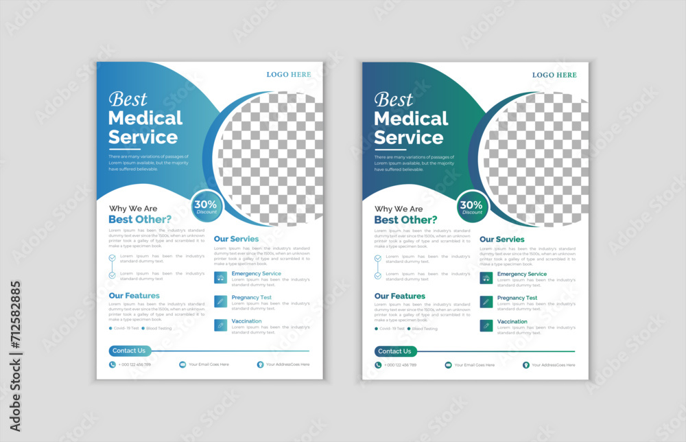 corporate medical health care service flyer design, hospital emergency ...