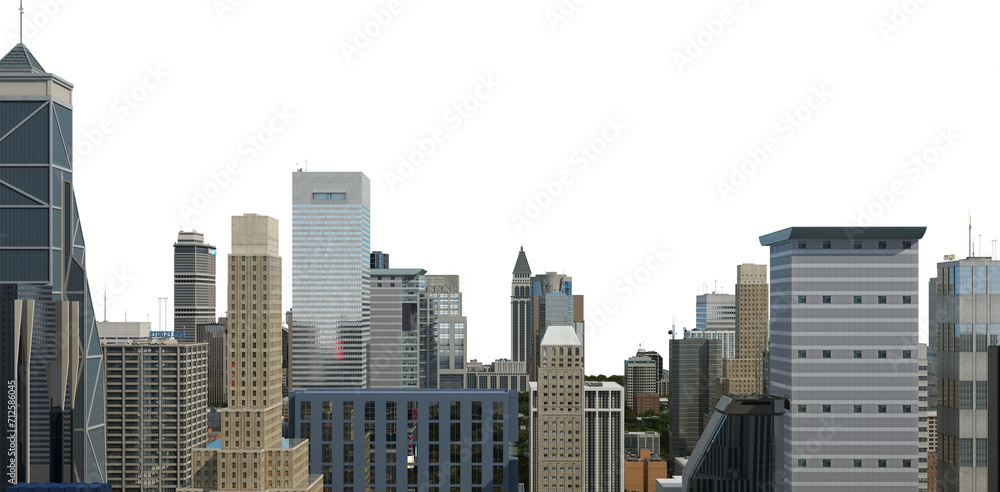 City view with many high-rise buildings On a transparent background ...