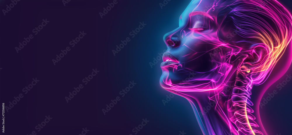 Close up view side profile shot of beautiful woman face with anatomical ...