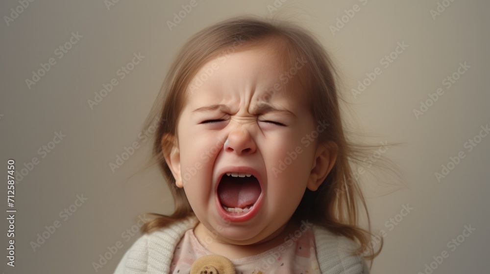 cute little baby girl child crying and screaming isolated, childhood ...
