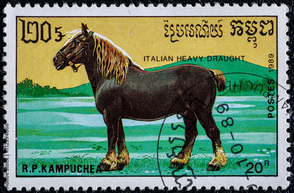Cambodia, circa 1989: stamp printed in Cambodia.Horse series.shows ...