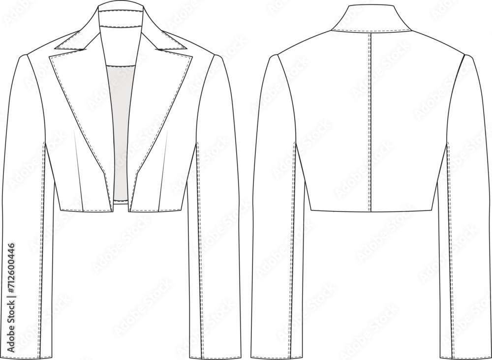 long sleeve basic crop blazer jacket template technical drawing flat ...