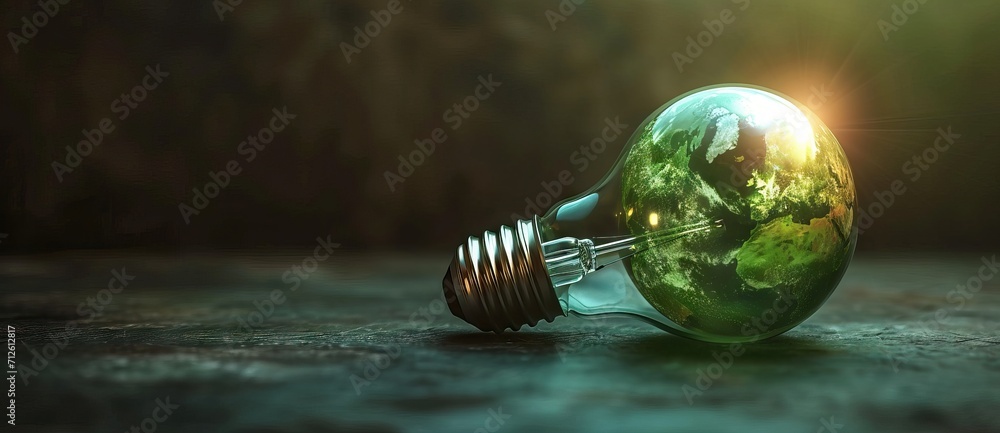 Abstract blue light bulb with planet Earth inside. Earth hour ecology ...
