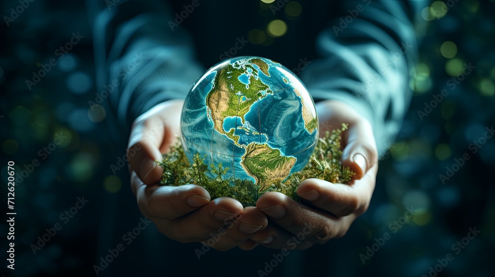 Foto de green friendly eco Hands of business people Embracing Green Globe.Protecting Planet ...