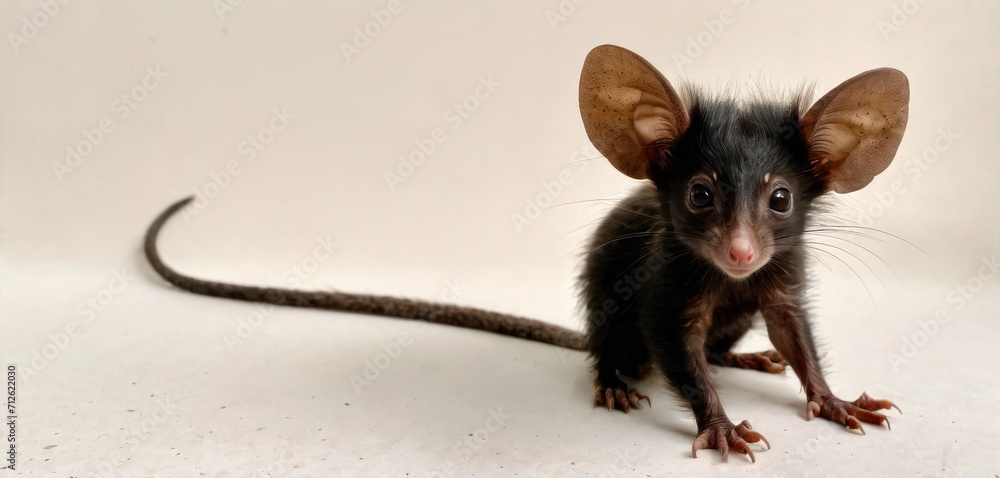 a small brown rat sitting on top of a white floor next to a black rat ...