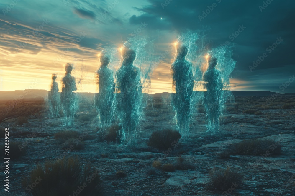 Ethereal, wispy entities communicating through telepathic signals on an ...