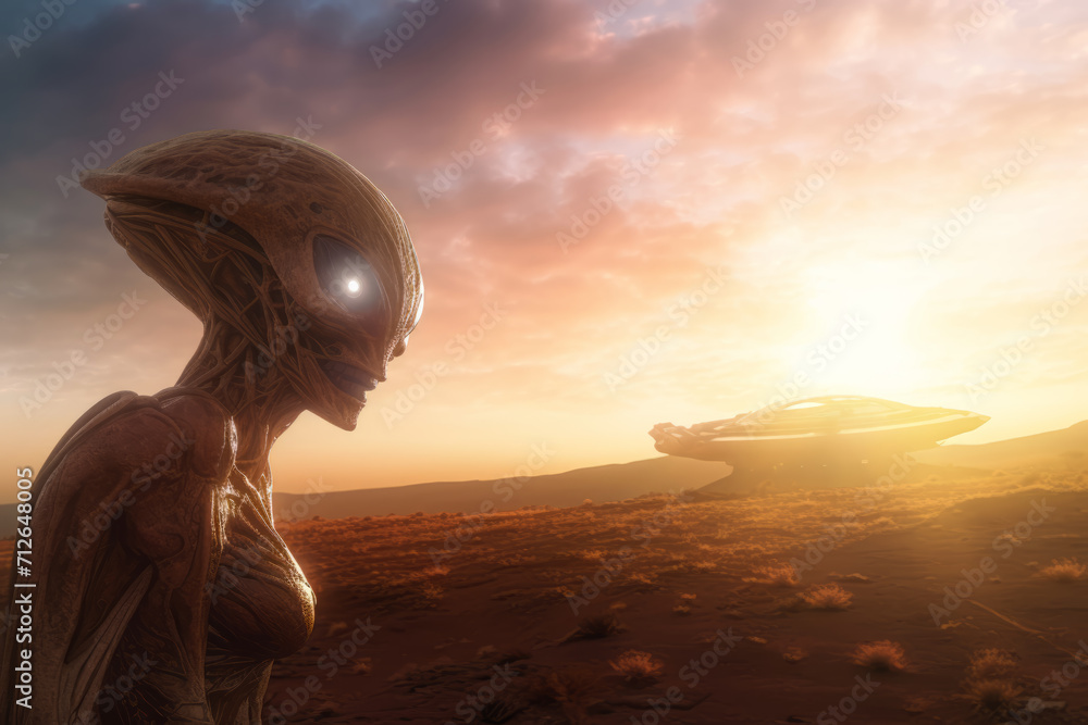Interstellar Visitor - UFO and Alien in Martian Terrain art made with ...