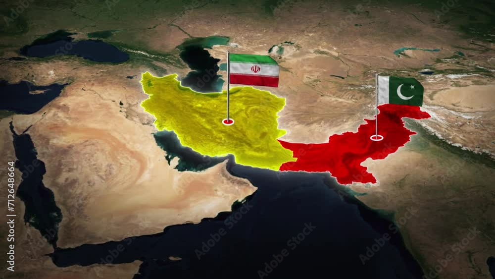 Flying Flags Above the Lands of Iran and Pakistan.Flags Fluttering Over ...