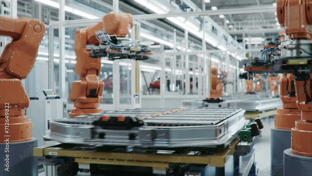 Time-lapse of Orange Robot Arms on Automated Production Line with ...