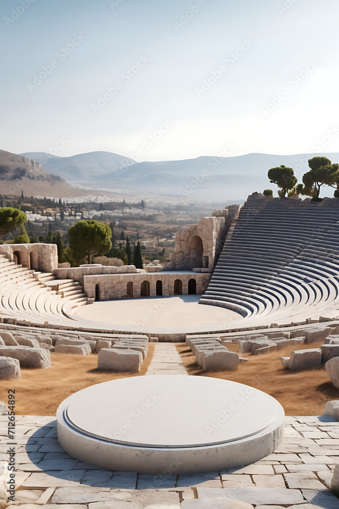 business granite model of the podium - a blurred landscape with a Greek ...