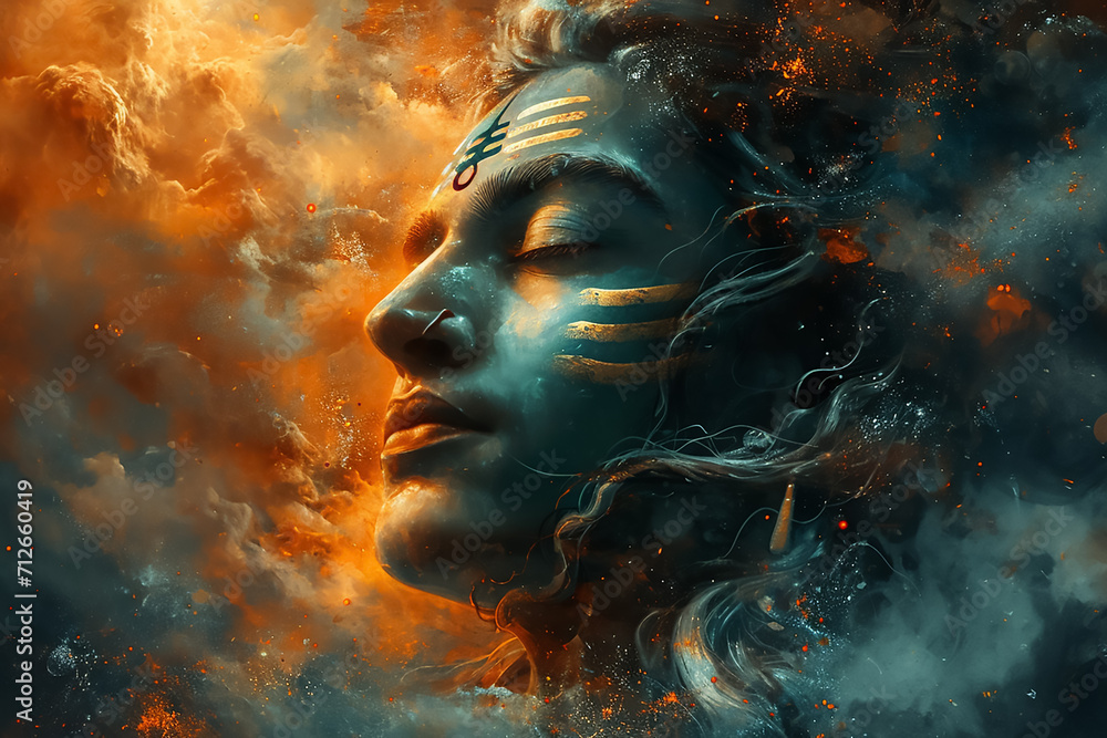 Modern digital art of the Hindu Lord Shiva Stock Illustration | Adobe Stock