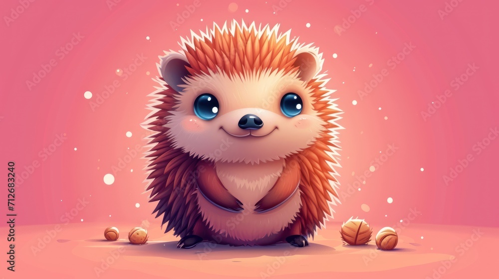 an illustration of a cute hedgehog with blue eyes sitting in front of a ...