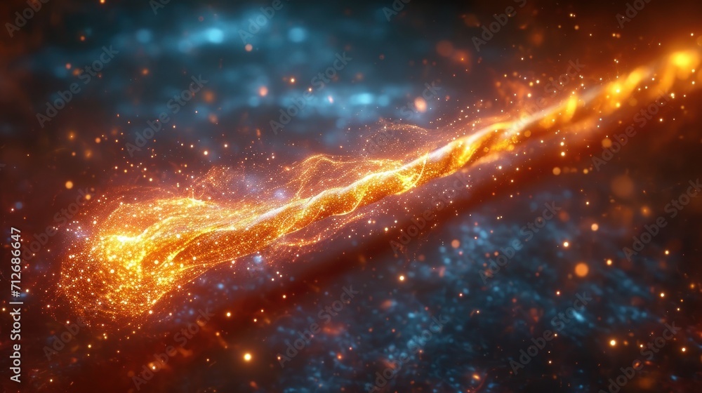 a close up of a bright yellow object in a dark space with stars and ...