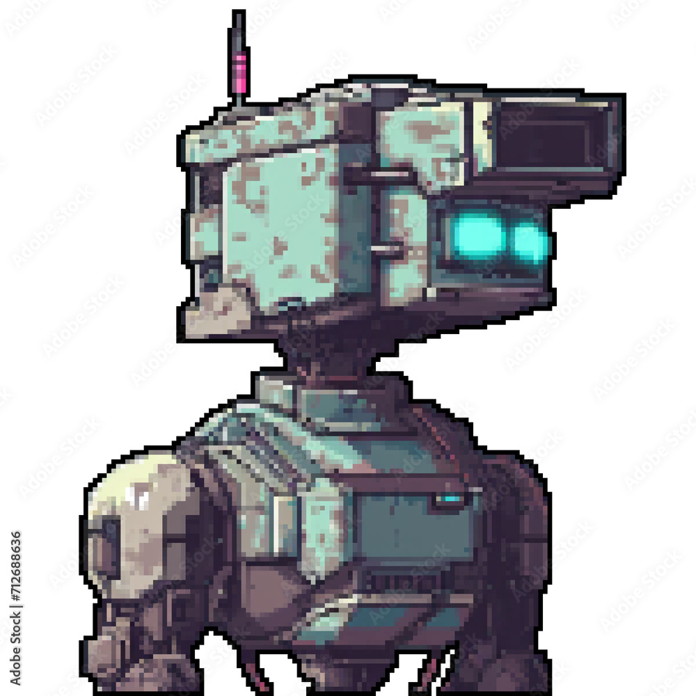 Pixel art robot character portrait for pixel art games (2D,low detailed ...