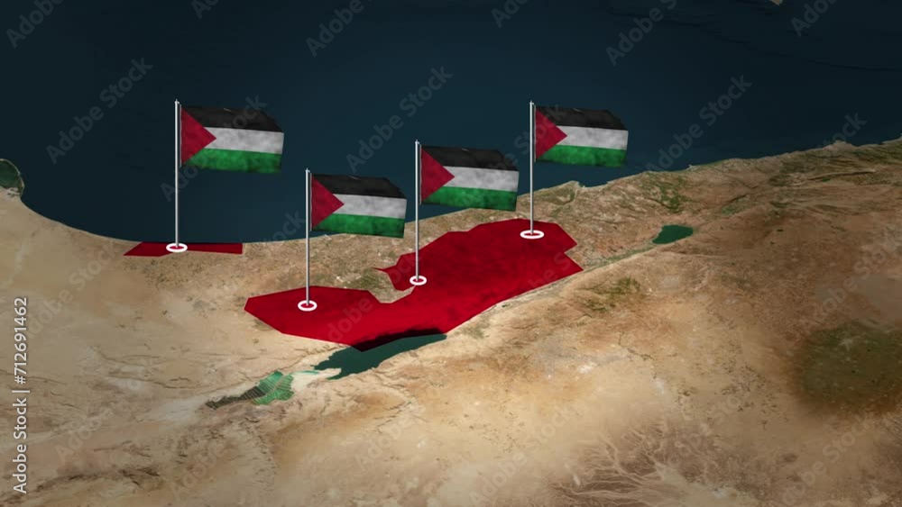 Wings of Freedom: Flying Flag Above Palestine Map.Waving Across Borders ...