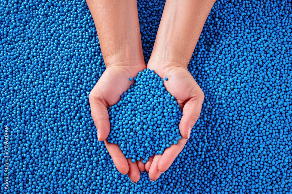 PVC granulate in hands, recycled plastic granules, biodegradable ...