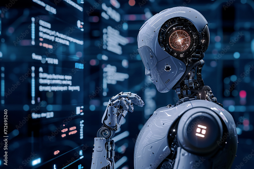 futuristic robotic head with a detailed mechanical design, visible ...