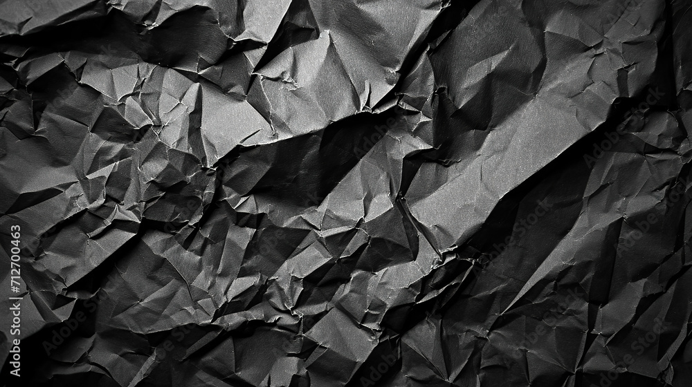 Heavily crumpled shiny black paper texture flat background. Paper ...