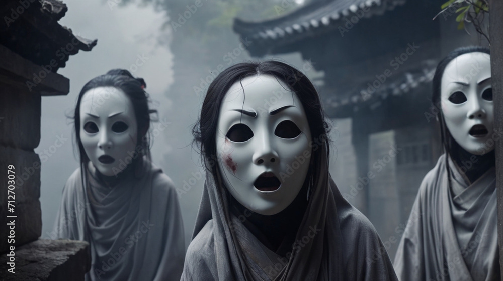 Japanese ghosts, divine masks, eerie, horror, live action, sideways ...