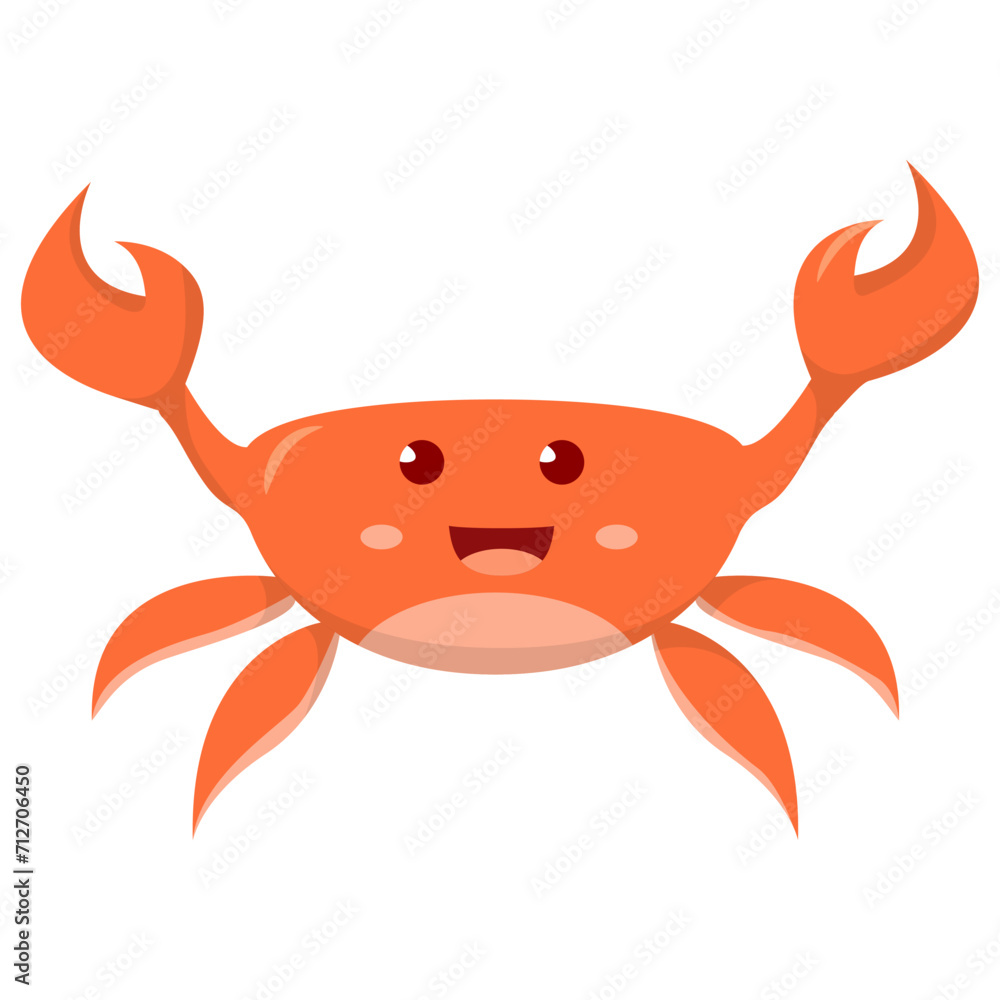Crab character smiling.Cute cartoon red crab.Hand drawn vector ...