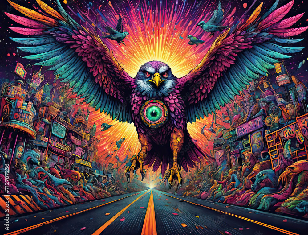 Psychedelic Carnival Nightmare - A mind-bending illustration of a close ...