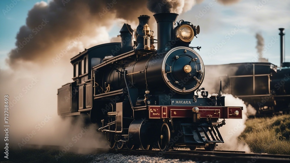 steam train in the forest An old magic enchanted steam locomotive train ...
