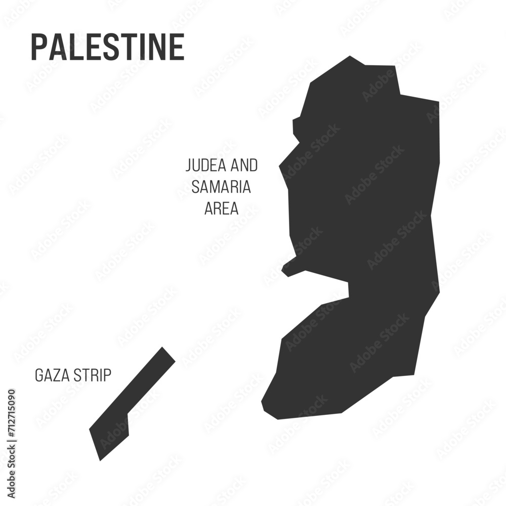 Silhouette map of Palestine. Black contour of Gaza Strip and Judea and ...