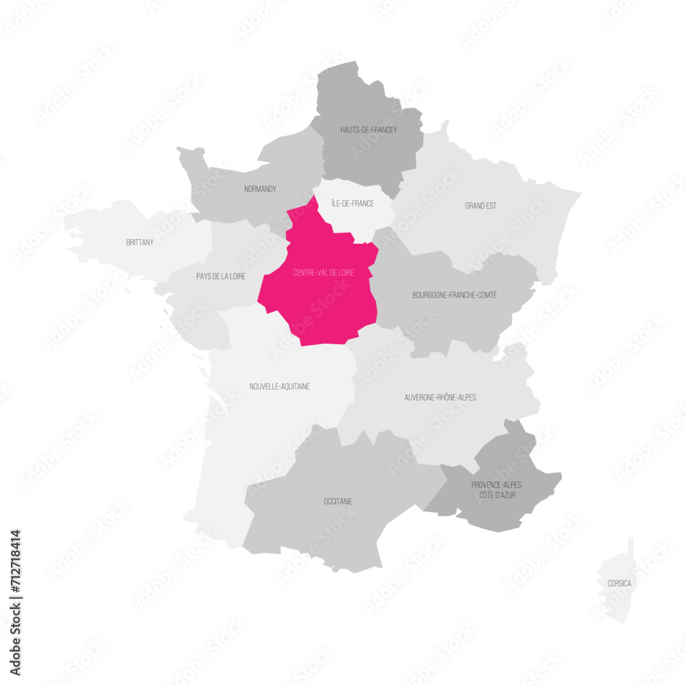 Vetor de Centre-Val de Loire - map of administrative division, region, pink highlighted in map ...