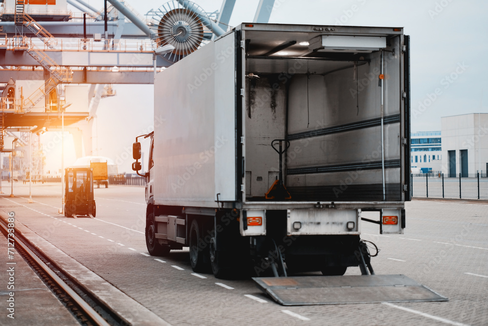 Cargo Truck In The Trade Port. Heavy-Duty Commercial Vehicle For Supply ...