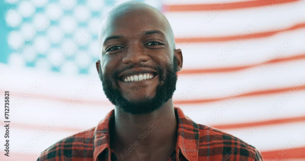 Man, face and USA flag for patriotism on fourth of July, democracy and ...