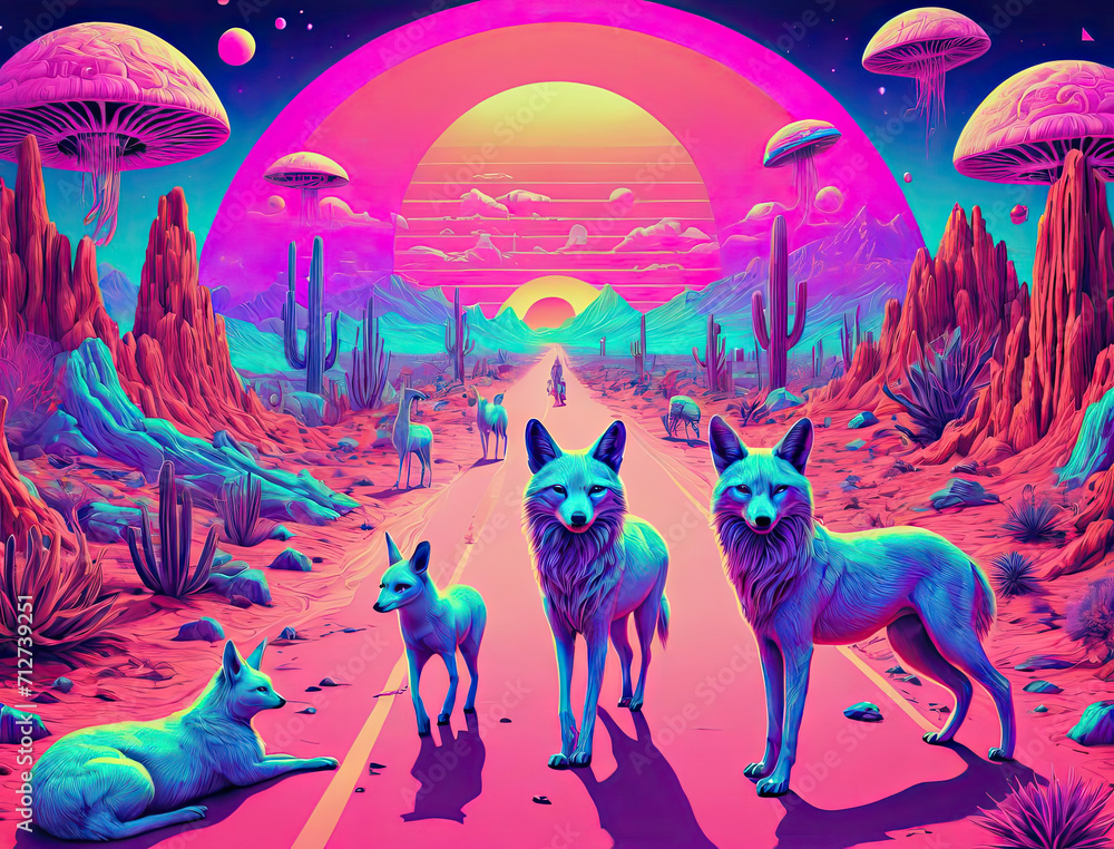 Psychedelic Peyote Journey - Colorful and surreal desert mirages with ...