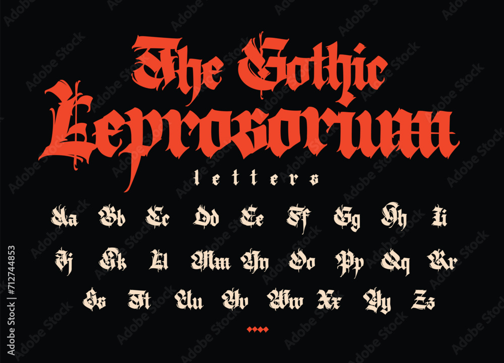 Gothic font from Latin letters. Vector. English alphabet. Medieval ...