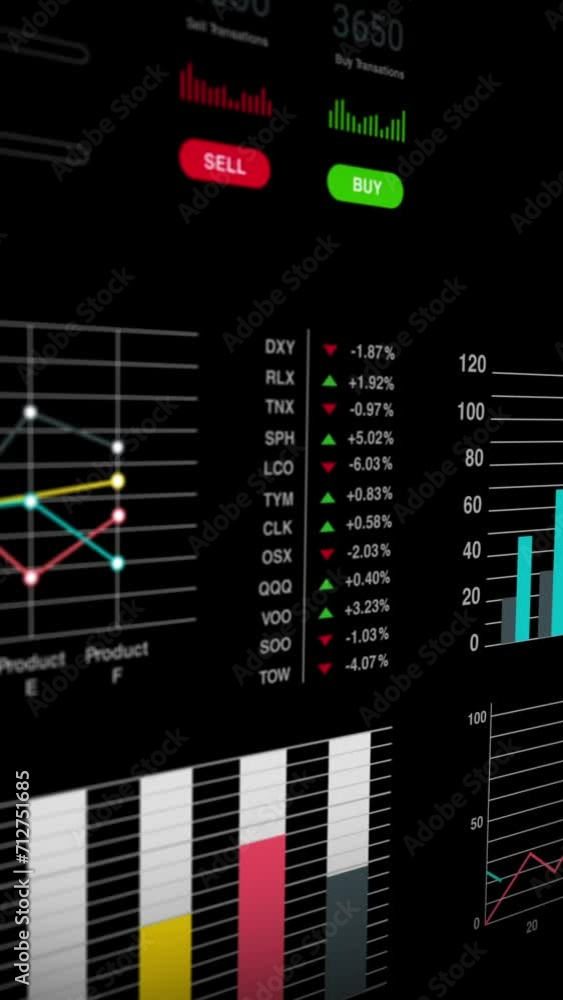 Vertical Animated Data, analysis, Statistics, financial market and ...