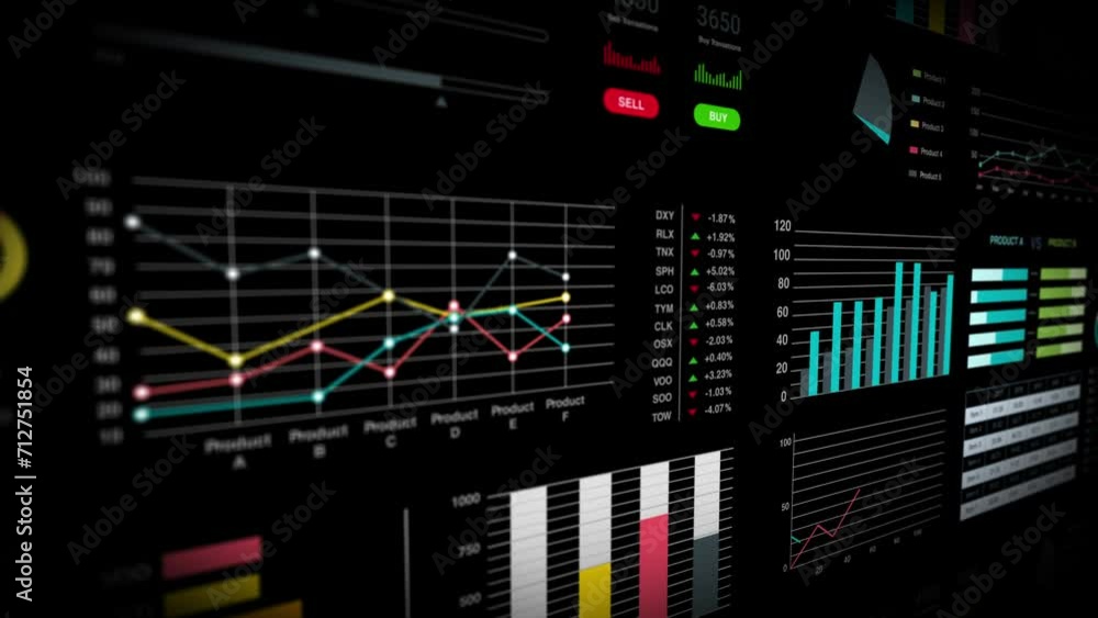 Vidéo Stock Data analysis chart on dark background Animation ...