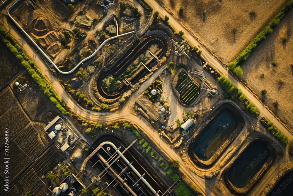 Irrigation System In Action An Overhead View Of A Farm With A Functioning Modern Irrigation
