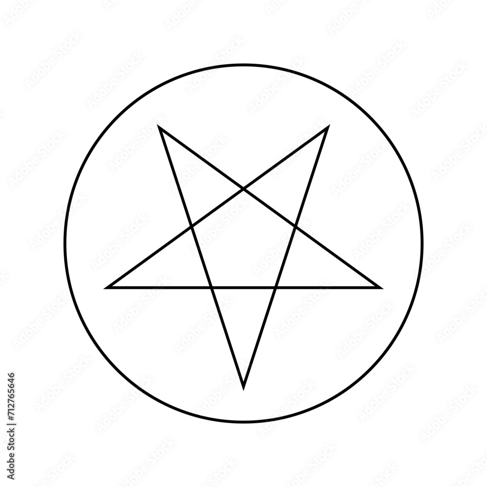 Inverted pentagram circumscribed by a circle. Five-pointed star sign ...