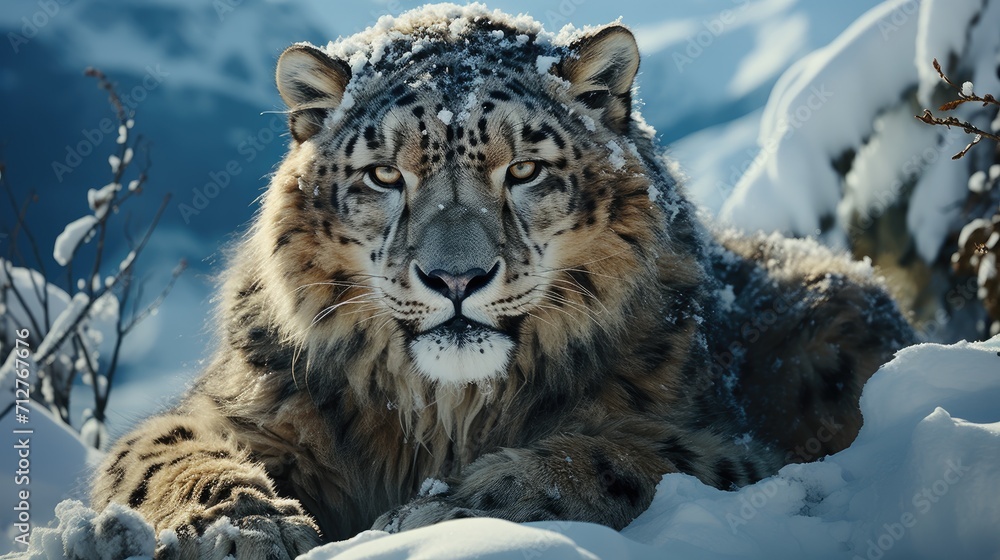 Irbis portrait. Snow leopard portrait. Realistic illustration of a snow ...
